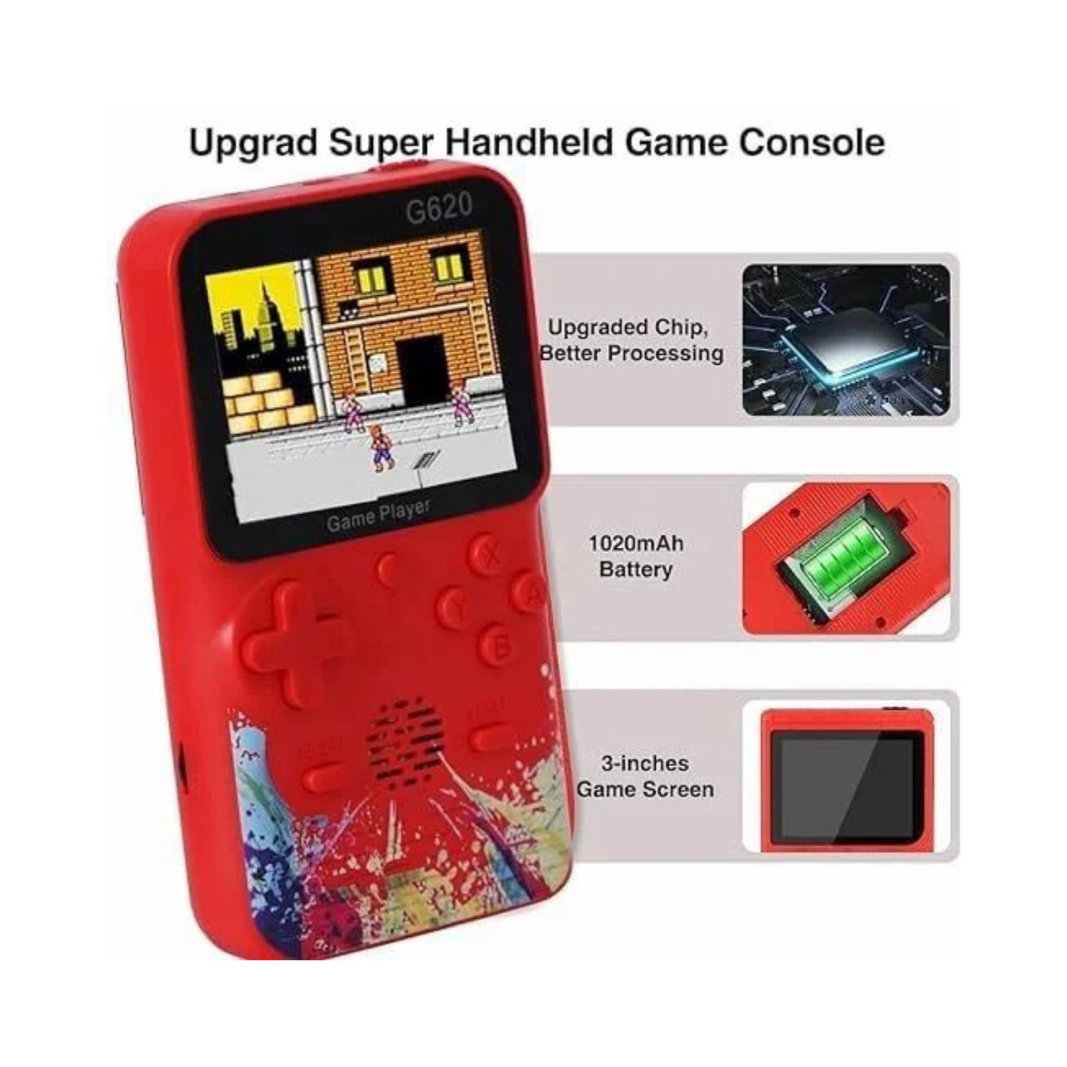 Handheld G620, 3.0 inch Screen Support Double Play Classic Games Built ...