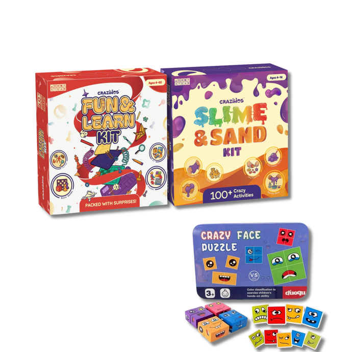 Crazinos 3-in-1 Activity Combo | 100+ Games, Slime & Sand Experiments,